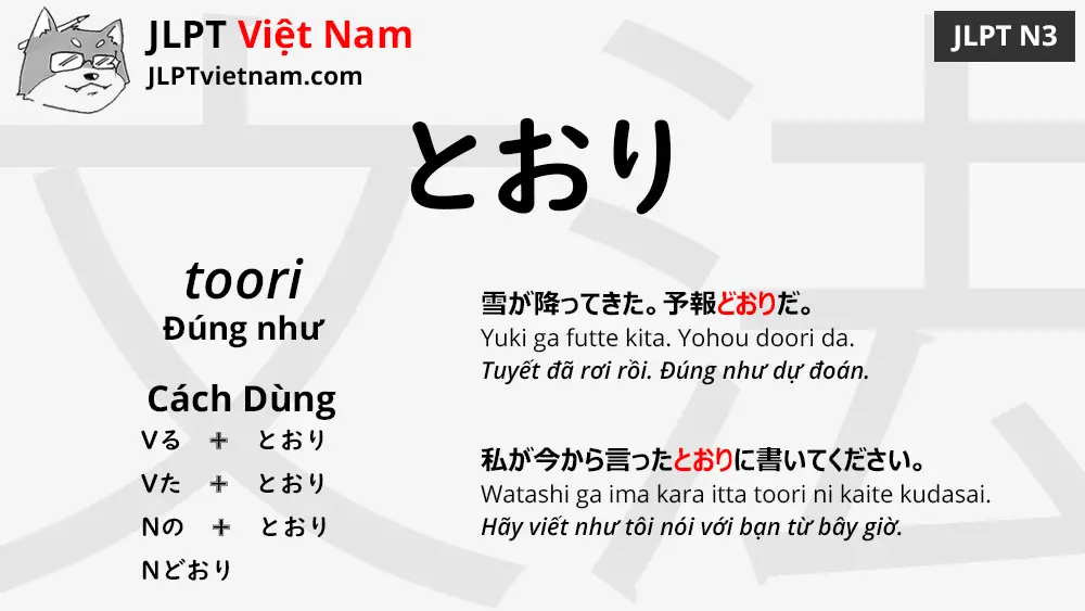 Học Ngữ Pháp JLPT N3: とおり (toori) - JLPT Sensei Việt Nam