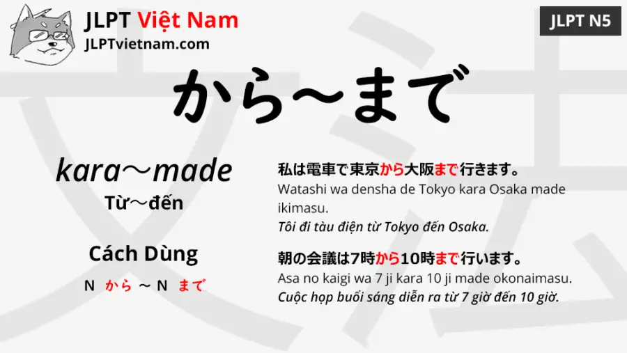 Học Ngữ Pháp JLPT N5: から～まで (kara～made) - JLPT Sensei Việt Nam