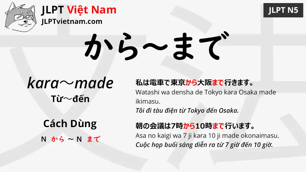 Học Ngữ Pháp JLPT N5: から～まで (kara～made) - JLPT Sensei Việt Nam