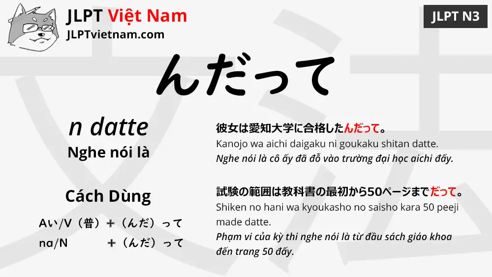 Học Ngữ Pháp JLPT N3: んだって (n datte) - JLPT Sensei Việt Nam